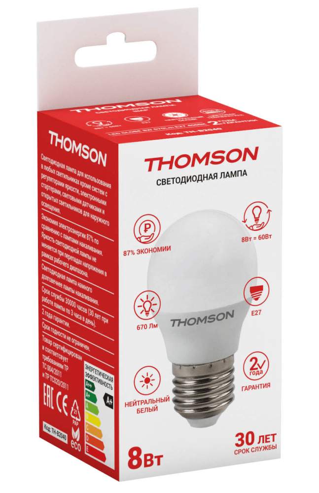 Купить THOMSON LED GLOBE 8W 670Lm E27 4000K TH-B2040 в интернет ...