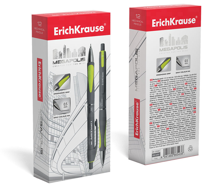Купить Карандаш мех. Erich Krause Megapolis Concept 20340 HB кругл. серый карт.уп. в интернет ...