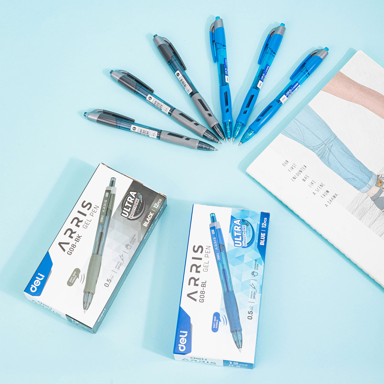 Купить Ручка гелевая Deli EG08-BL Arris 0.5мм резин. манжета прозрачный ...